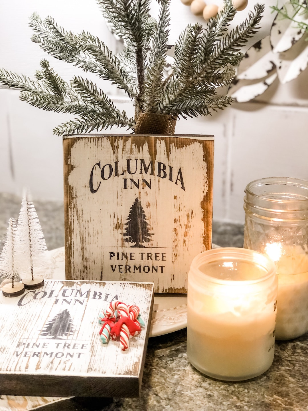 Columbia Inn / Lodge Sign / Pine Tree Vermont / Tiered Tray Decor ...