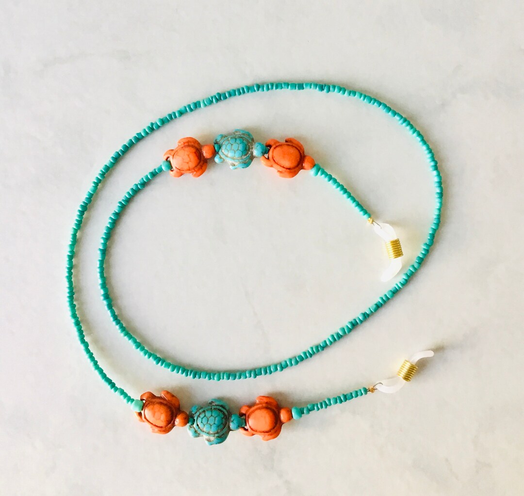 Turtle Eyeglass Chain Turquoise Orange Beaded Eyeglass Holder Glasses ...