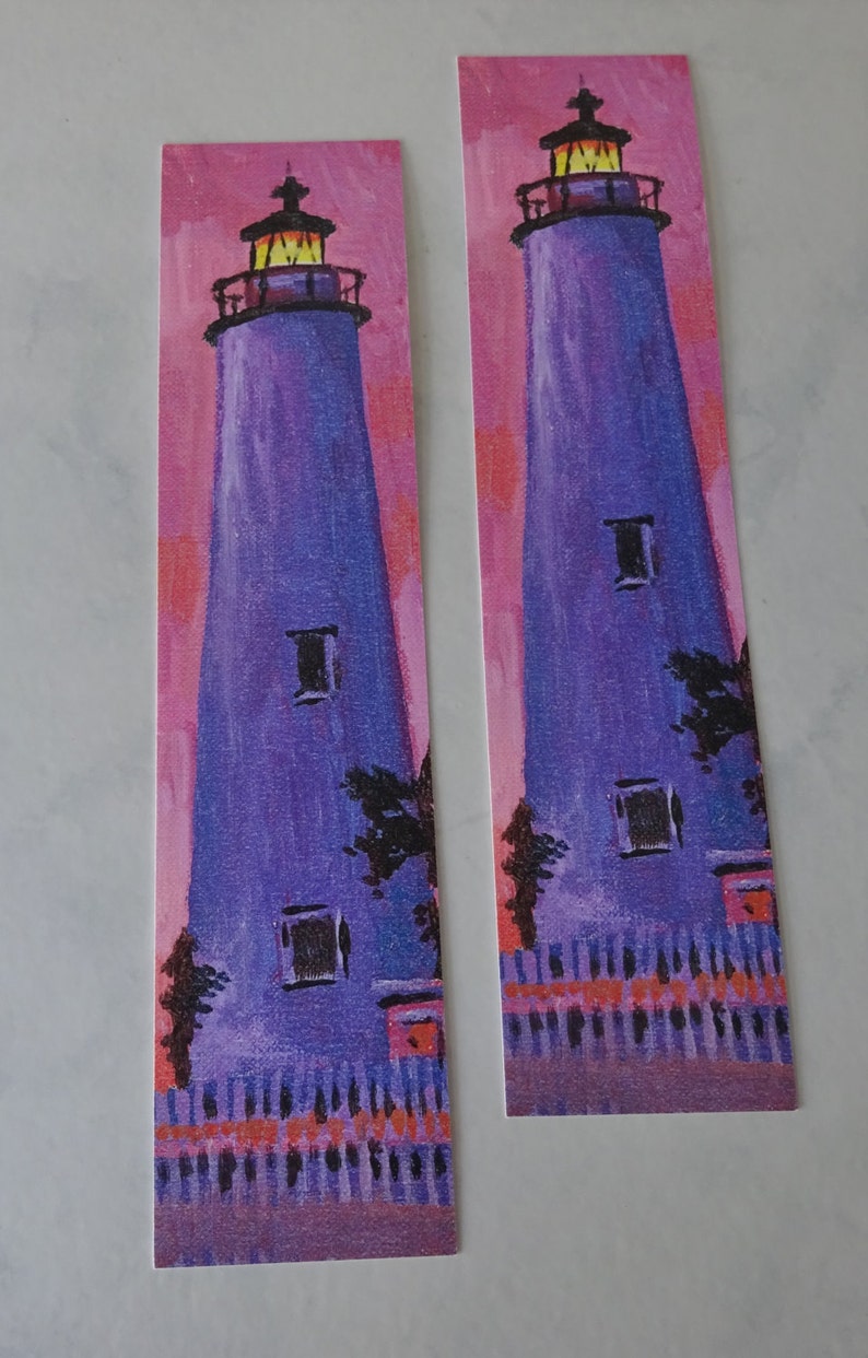 Lighthouse Bookmark Original Art Print Lighthouse at Night Set of 2 8 1 ...