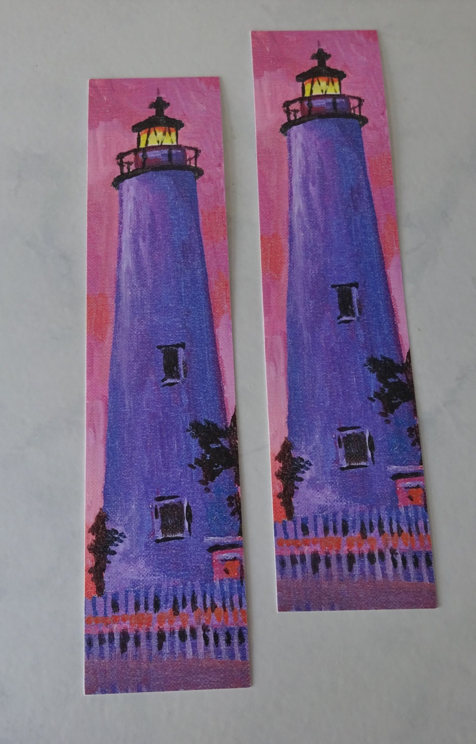 Lighthouse Bookmark Original Art Print Lighthouse at Night Set of 2 8 1 ...