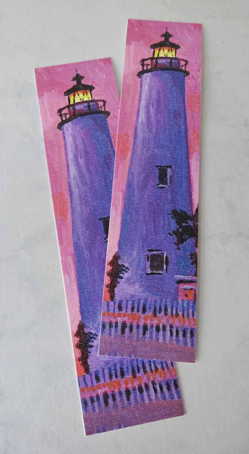 Lighthouse Bookmark Original Art Print Lighthouse at Night Set of 2 8 1 ...
