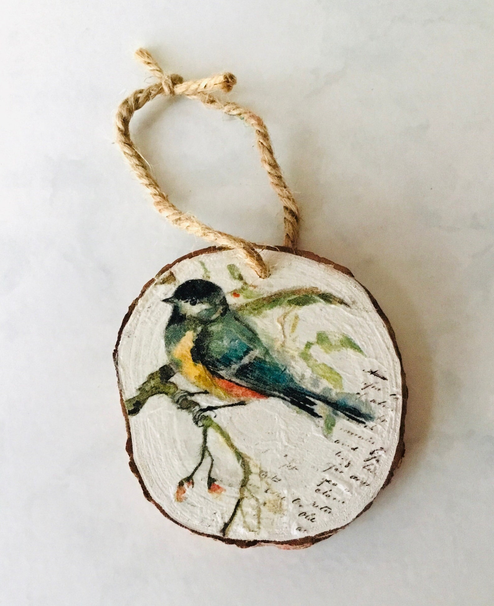 Wood Slice Ornament Bluebird Woodland Bird Decoupage 3 1/2 X 3 3/4 Pine ...