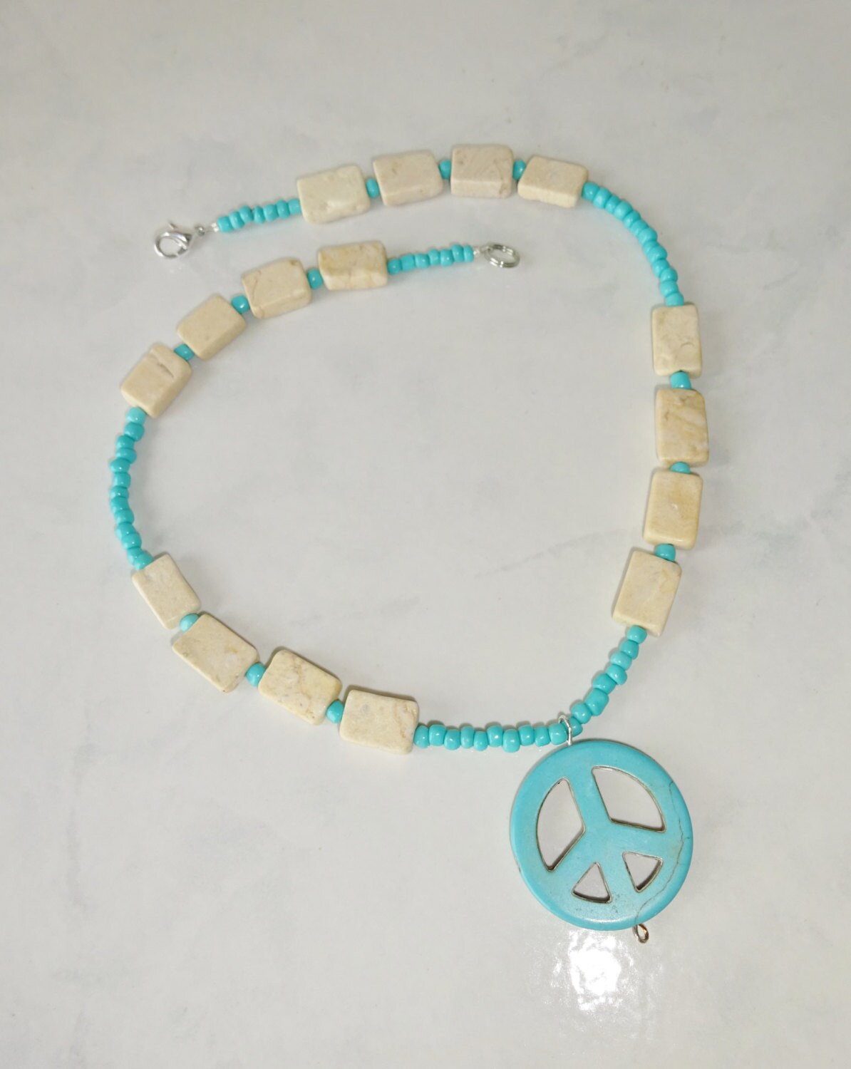 Turquoise Peace Sign Necklace Howlite Peace Sign Beige Stone | Etsy