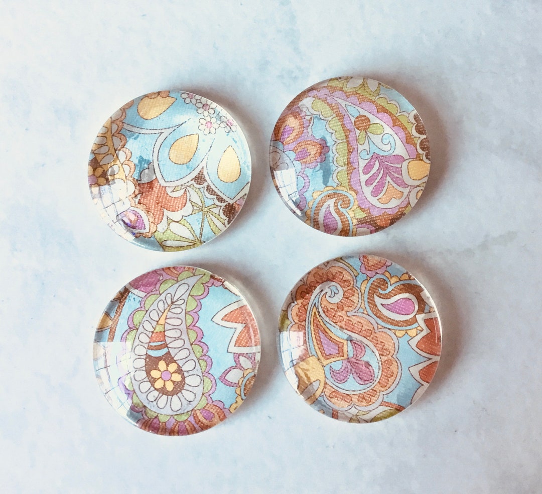 Paisley Magnets Large Round Glass Magnets Pastel Paisley Set of 4 - Etsy