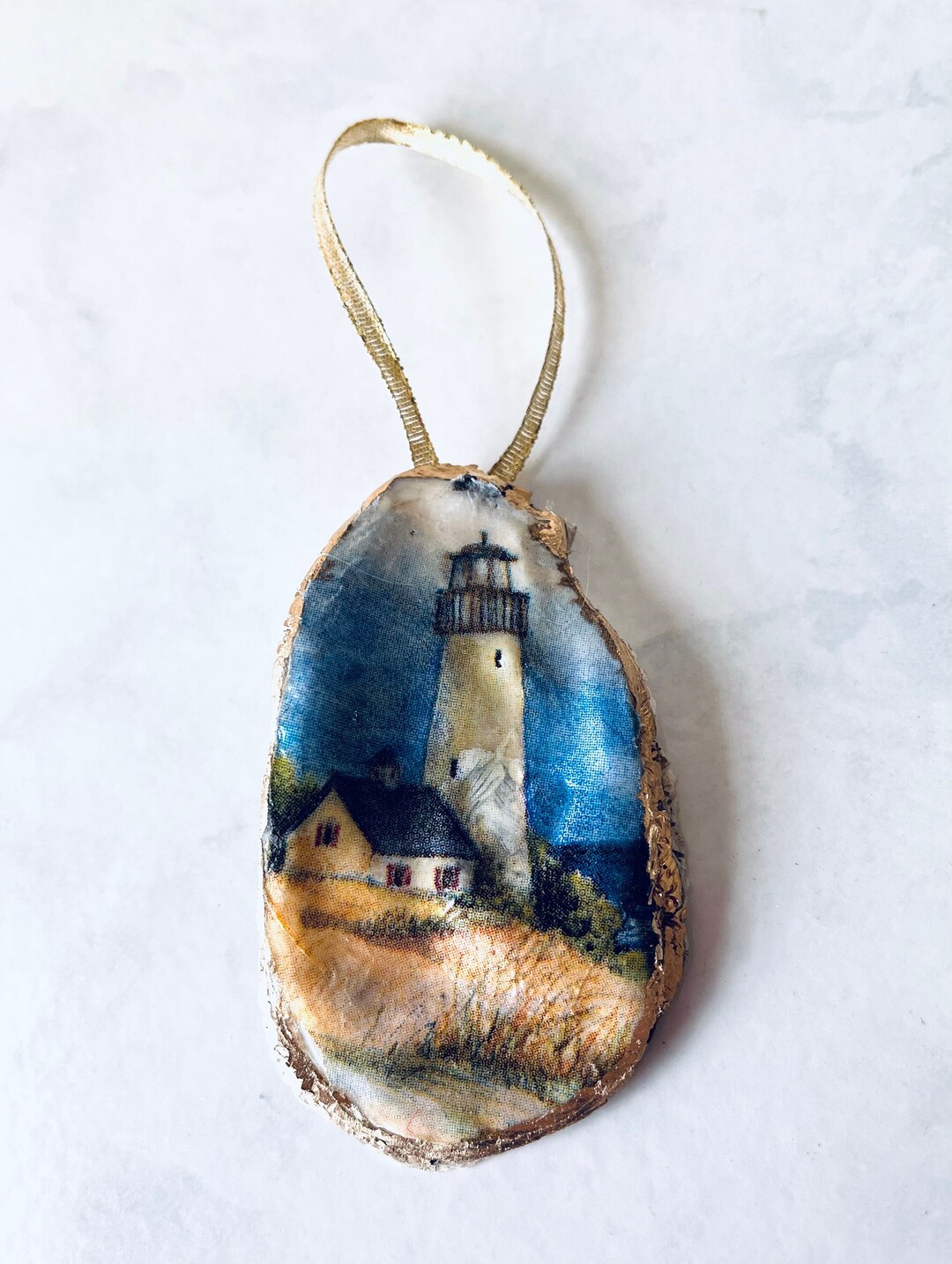 Oyster Shell Ornament Lighthouse Beach Decoupage - Etsy