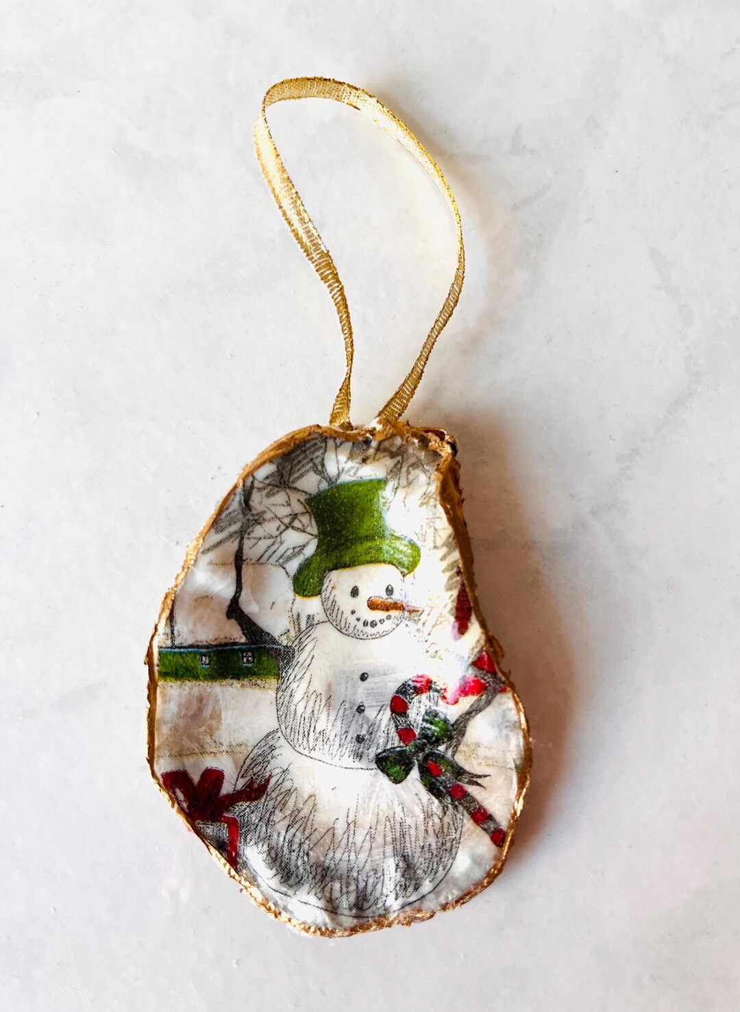 Oyster Shell Ornament Snowman Christmas Decoupage - Etsy