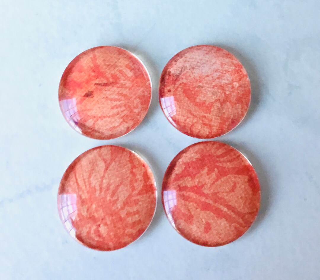 Orange Damask Magnets Large Round Glass Magnets Set of 4 - Etsy