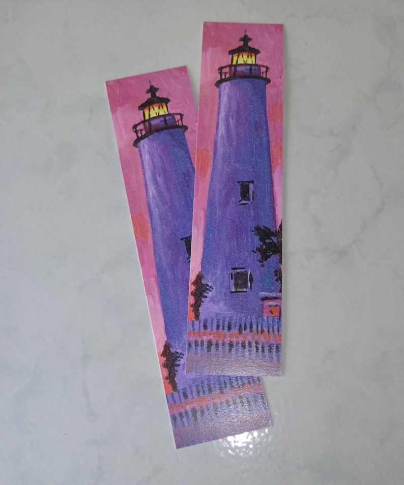 Lighthouse Bookmark Original Art Print Lighthouse at Night Set of 2 8 1 ...
