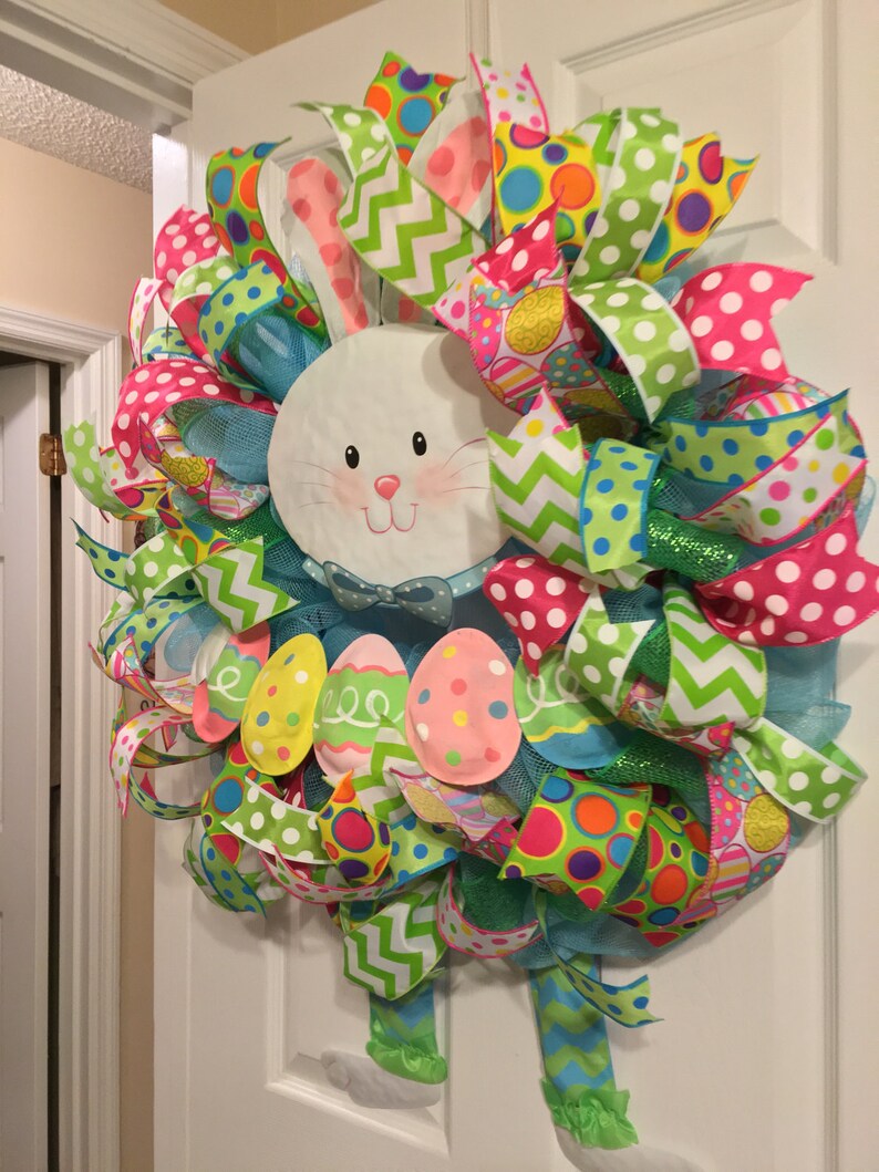 Easter Wreath/ Easter Bunny Wreath/ RAZ Easter Bunny Wreath/ Deco Mesh ...