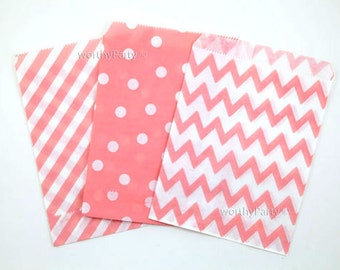 NAVY BLUE Chevron Diagonal Stripe Polka Dot Kraft Paper Goodie | Etsy