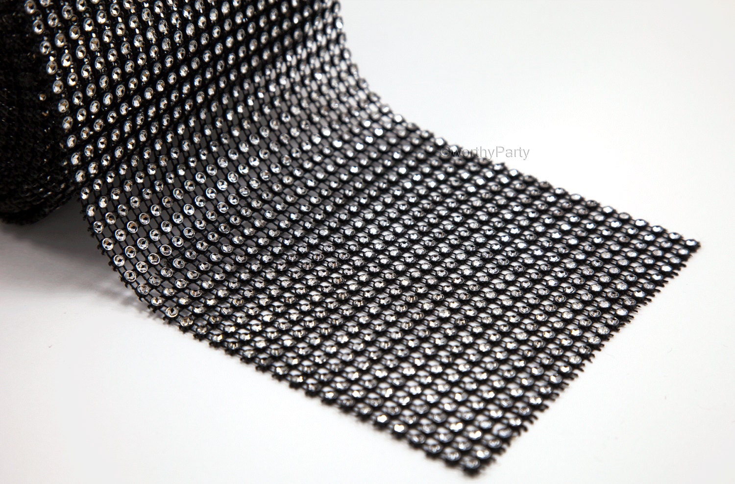 BLACK SILVER Diamond Bling Mesh Rhinestone Crystal Ribbon ROLL - Etsy