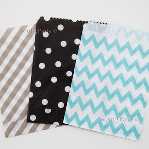 AQUA Chevron Diagonal Stripe Polka Dot Kraft Paper Goodie Treats Bags ...