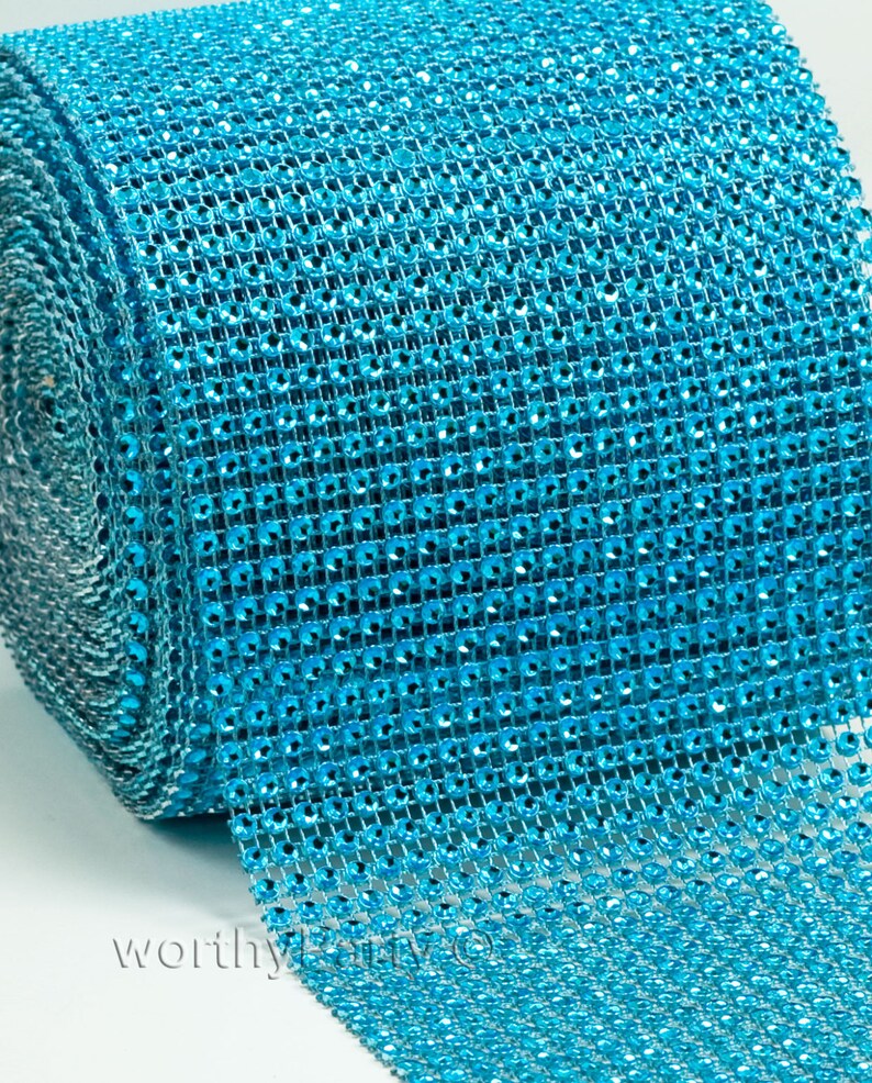 BLUE TURQUOISE Diamond Bling Mesh Rhinestone Crystal Ribbon | Etsy