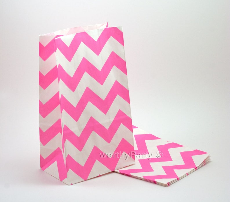 HOT PINK Chevron Polka Dot Kraft Paper Popcorn Stand up Bags - Etsy