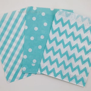 AQUA Chevron Diagonal Stripe Polka Dot Kraft Paper Goodie Treats Bags ...