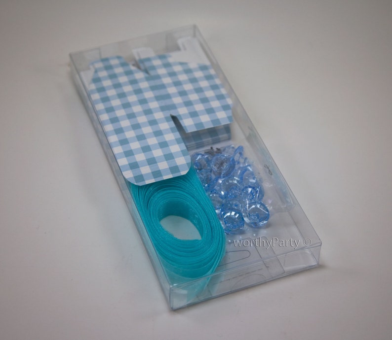 Gingham Party Favor Kit / Treat Box Baby Blue or Pink With Organza ...