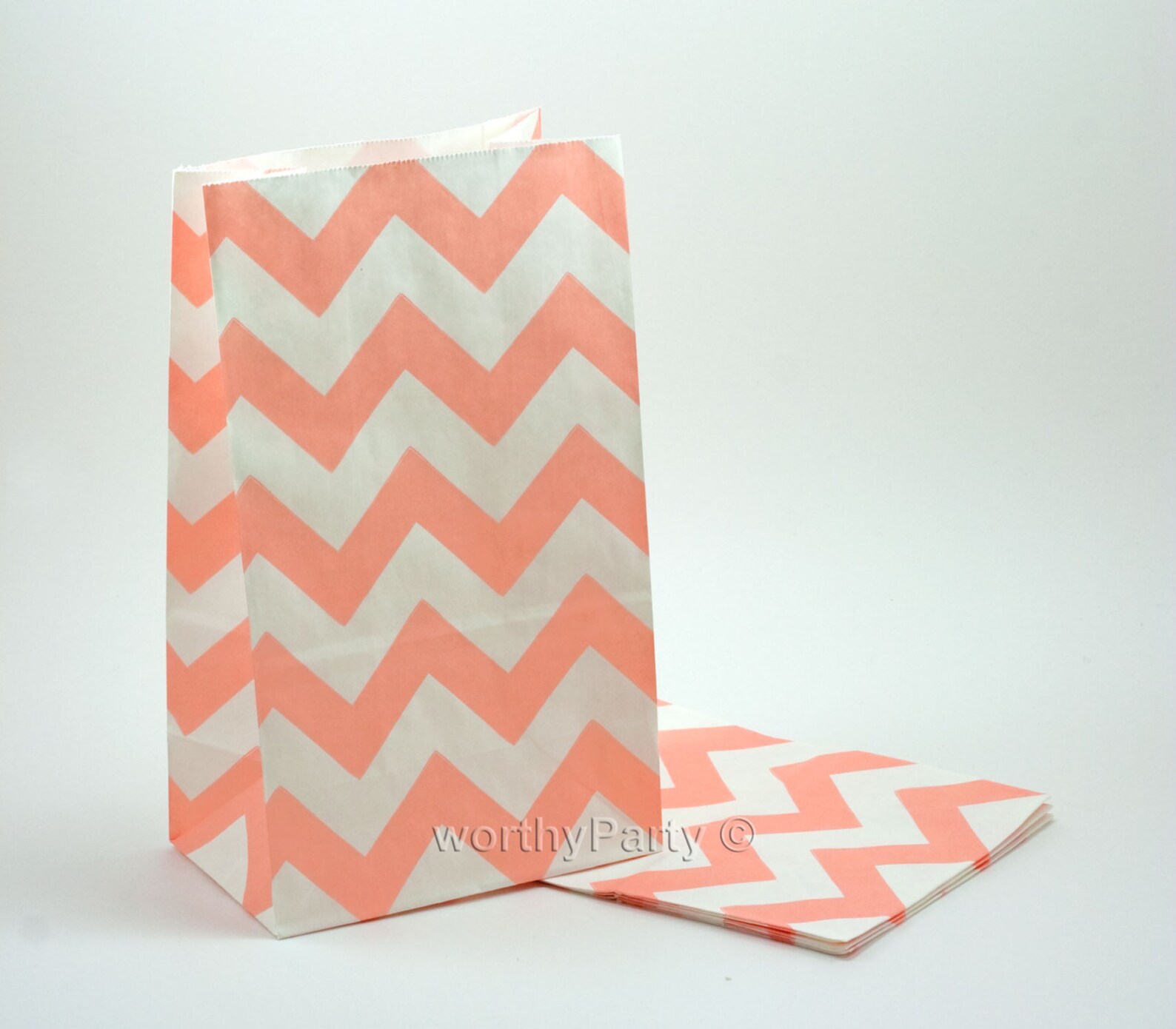 SALMON PINK Chevron Polka Dot Kraft Paper Popcorn Stand up - Etsy