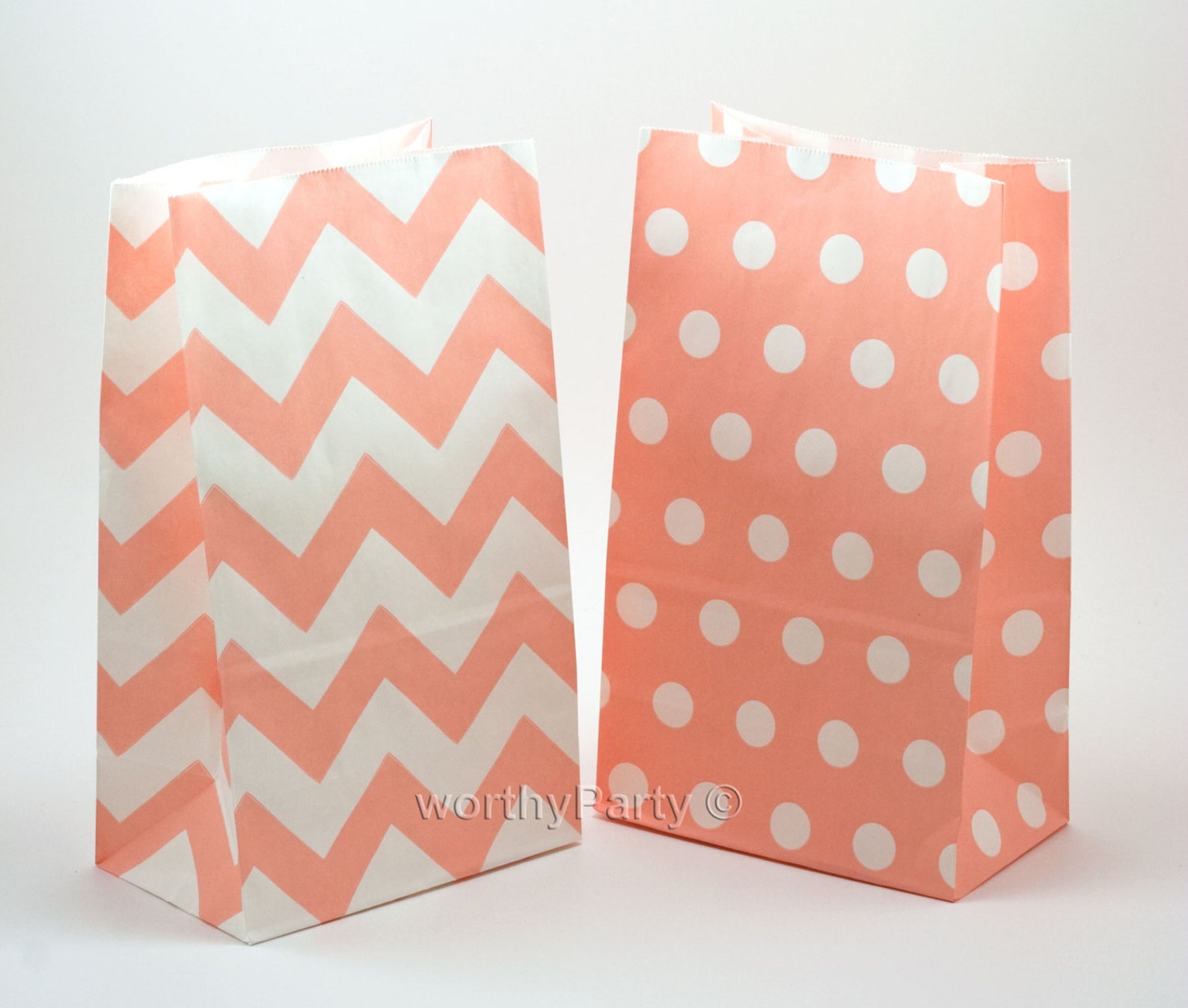SALMON PINK Chevron Polka Dot Kraft Paper Popcorn Stand up - Etsy
