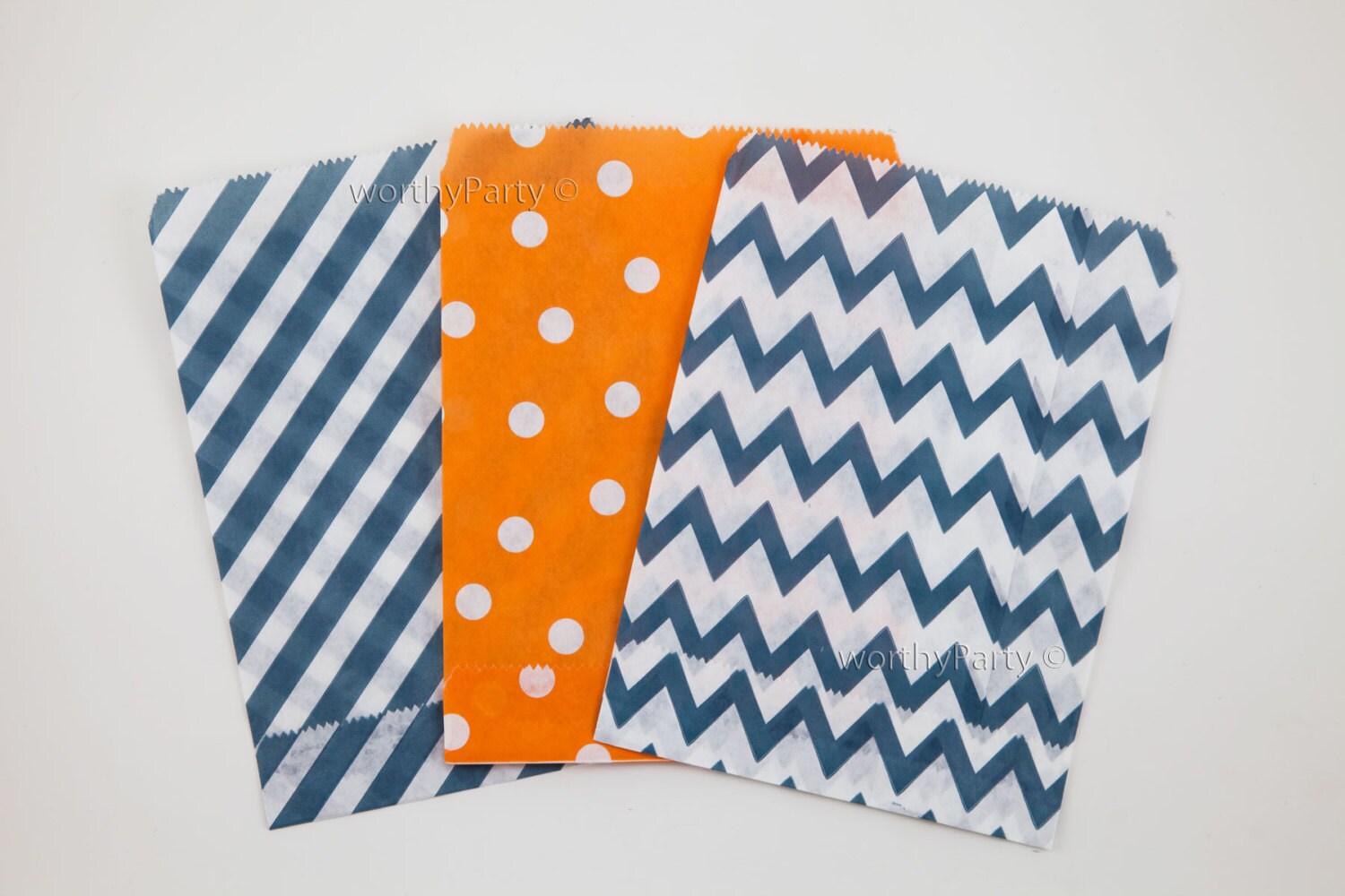 NAVY BLUE Chevron Diagonal Stripe Polka Dot Kraft Paper Goodie - Etsy