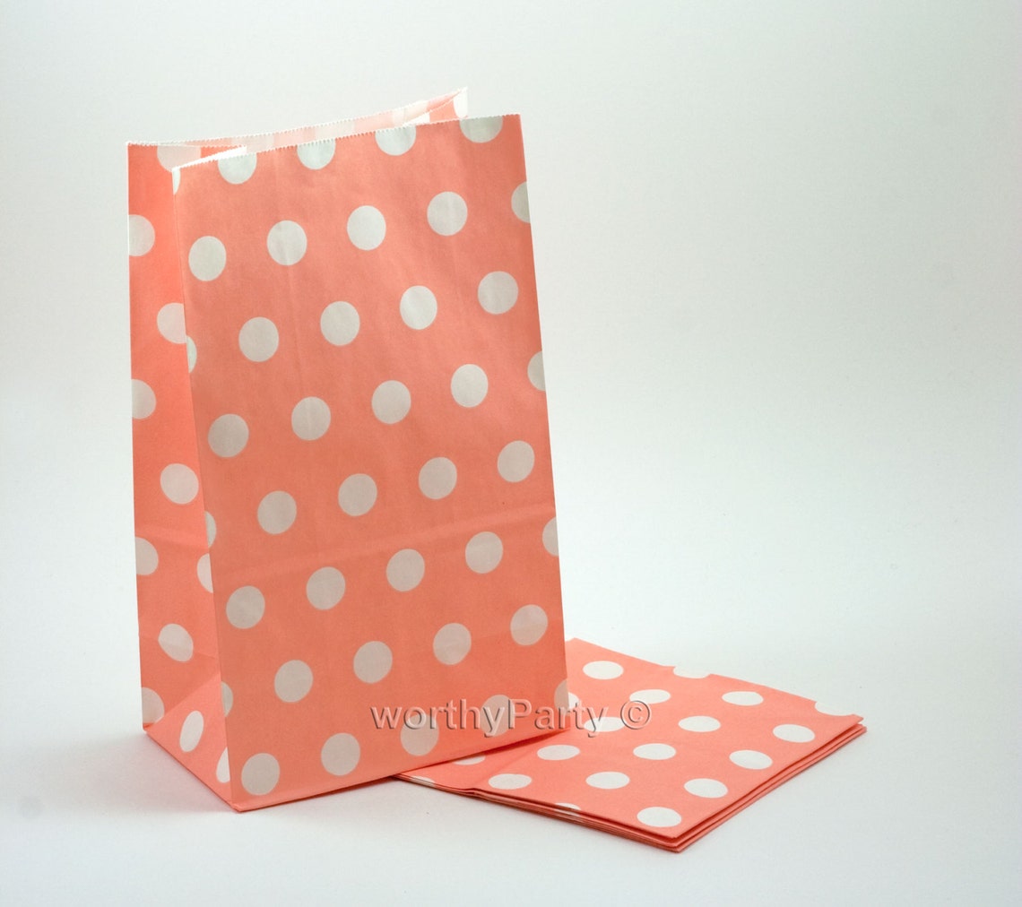 SALMON PINK Chevron Polka Dot Kraft Paper Popcorn Stand up - Etsy