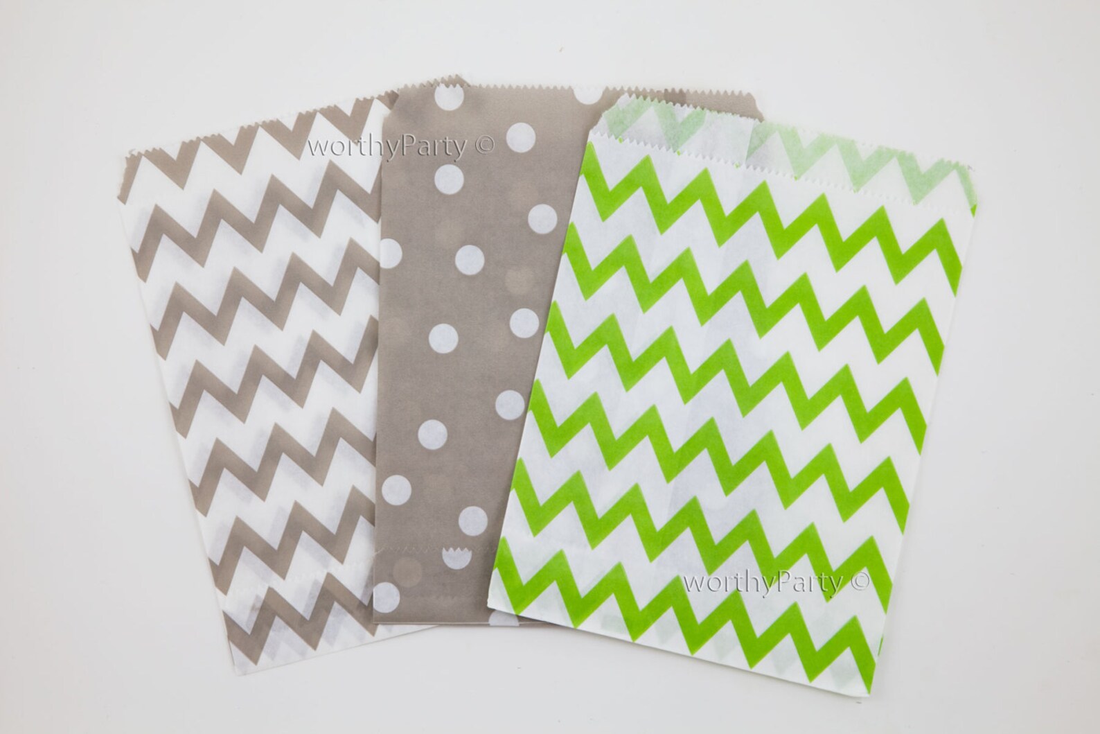 LIME GREEN Chevron Diagonal Stripe Polka Dot Kraft Paper Goodie Treat ...