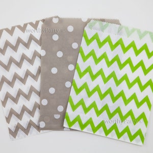 LIME GREEN Chevron Diagonal Stripe Polka Dot Kraft Paper Goodie Treat ...
