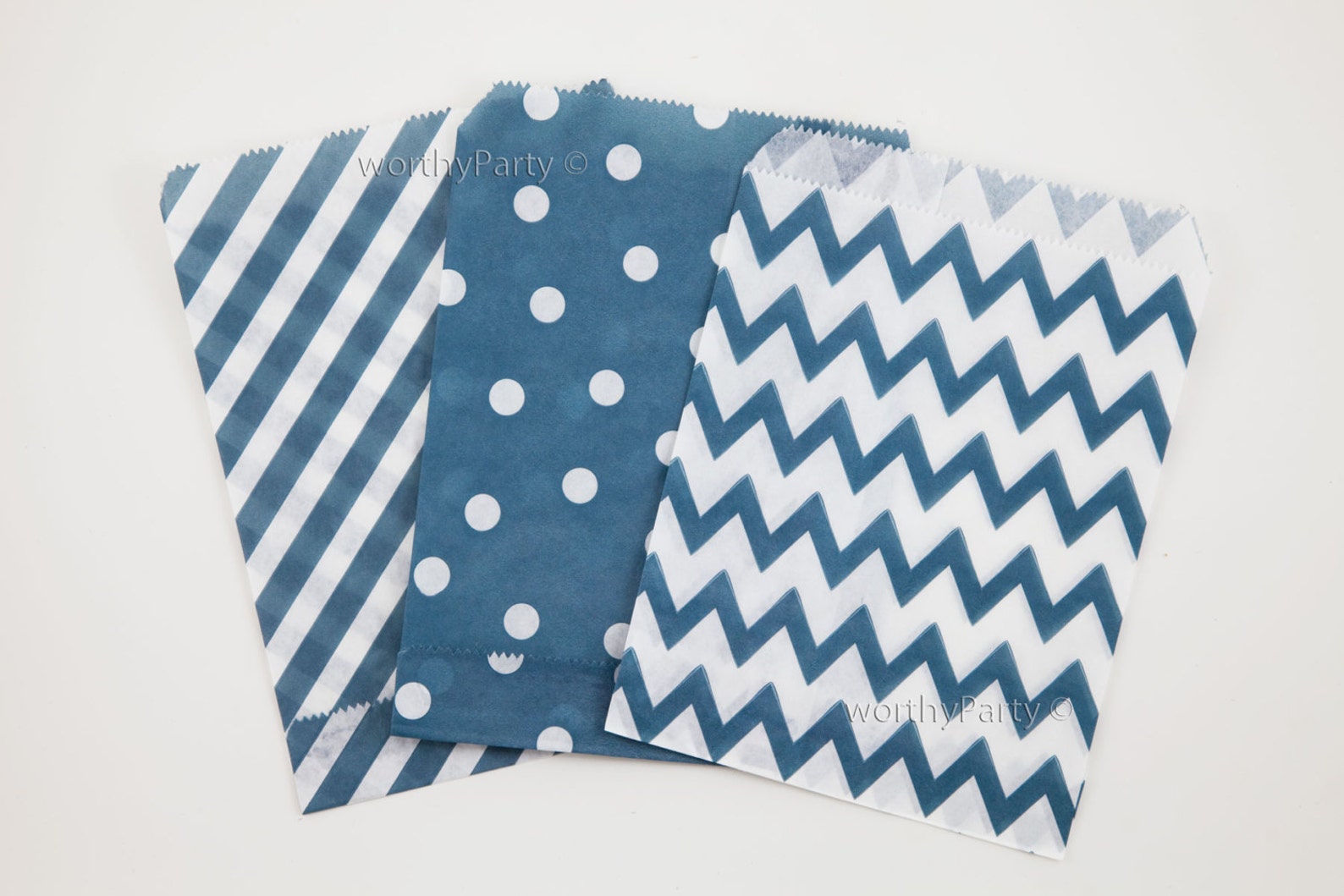NAVY BLUE Chevron Diagonal Stripe Polka Dot Kraft Paper Goodie Treats ...