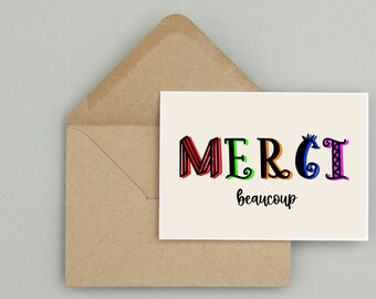 Merci Beaucoup French Thank You Card French Wording - Etsy