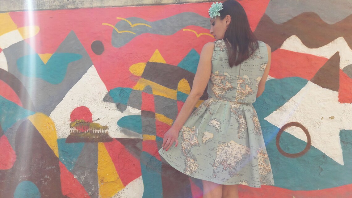 World Map Dress Set Made of Cotton Crop Top and Skirt Two | Etsy