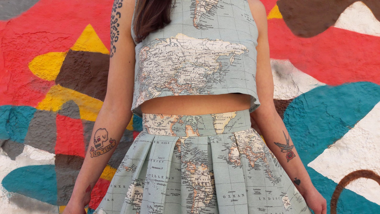 World Map Dress Set Made of Cotton Crop Top and Skirt Two | Etsy