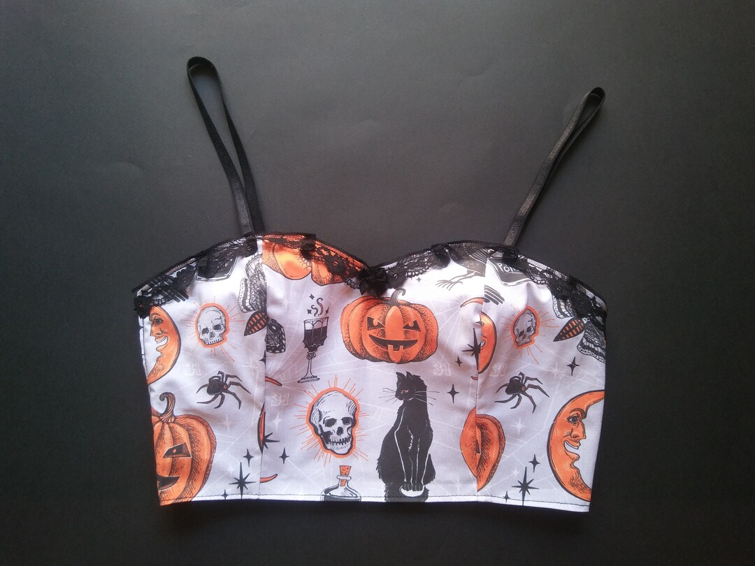 Halloween Bustier Crop Top Made of Cotton, Creepy Cute Bustier Top With ...