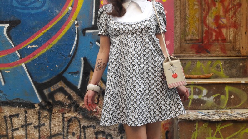 Mini Dress With Eyeball Print Mod A Line Cotton Dress With | Etsy
