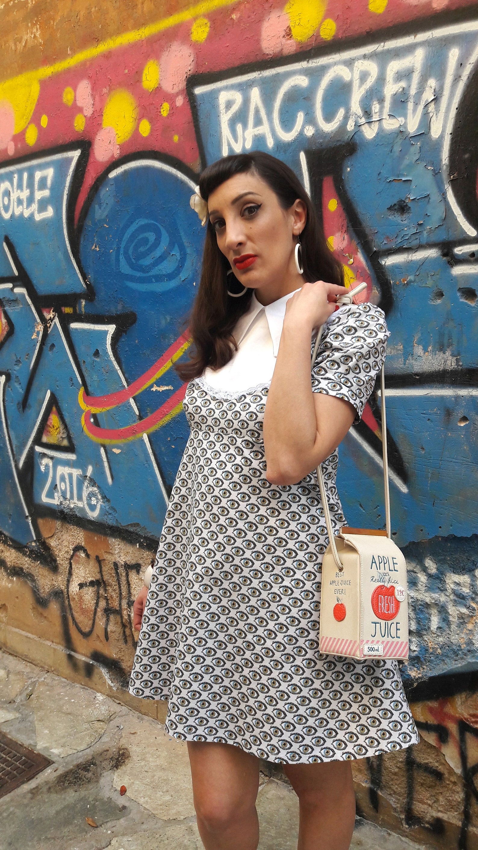 Mini Dress With Eyeball Print Mod A Line Cotton Dress With | Etsy