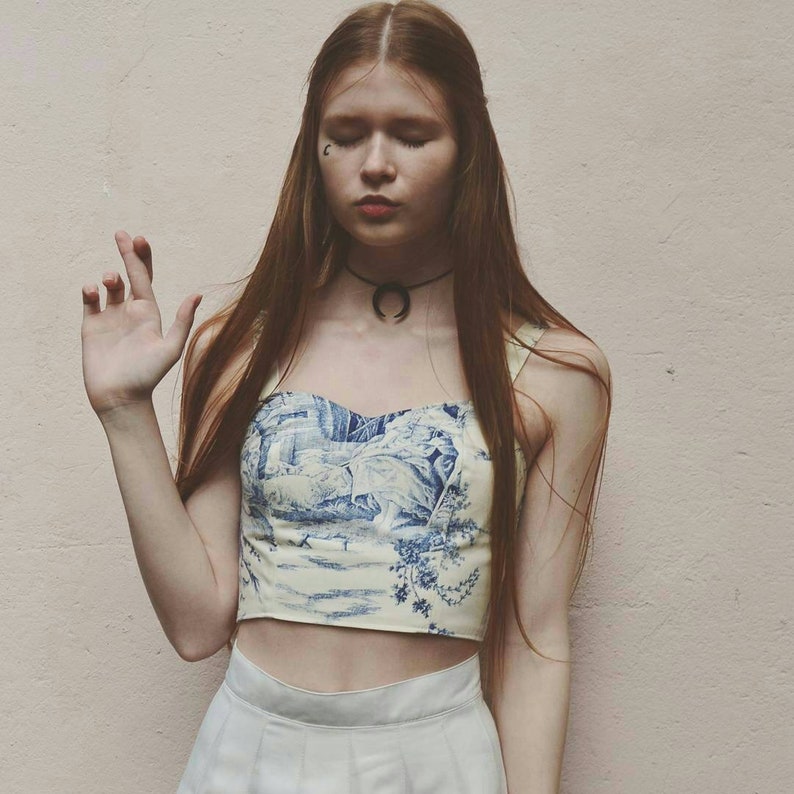 Prairie Toile De Jouy Crop Top Made of Cotton Bustier Top - Etsy