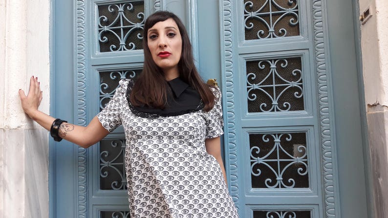 Mini Dress With Eyeball Print Mod A Line Cotton Dress With | Etsy