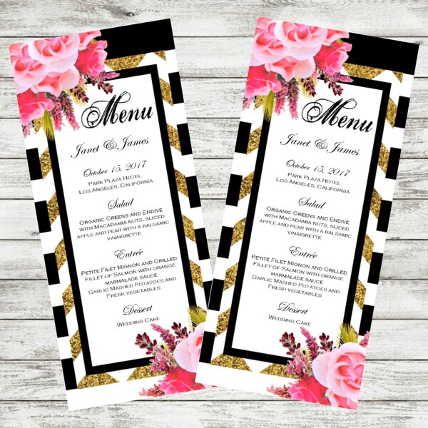 Pink and Black Menu Cards - Etsy