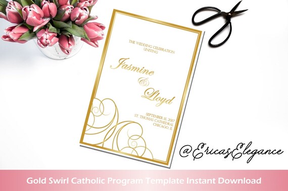 Printable Wedding Program Template in Gold 8.5 X 11 Foldover | Etsy
