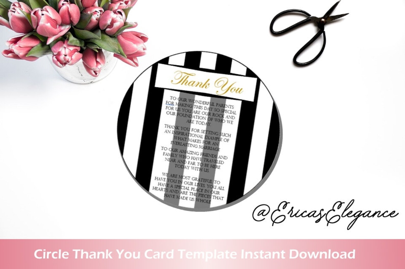 Round Wedding Thank You Card Circle Thank You Art Deco - Etsy