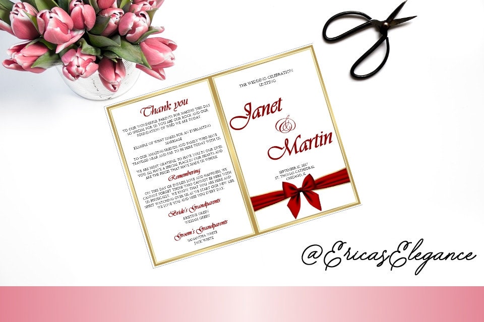 Printable Wedding Program Template Crimson Red & Gold - Etsy