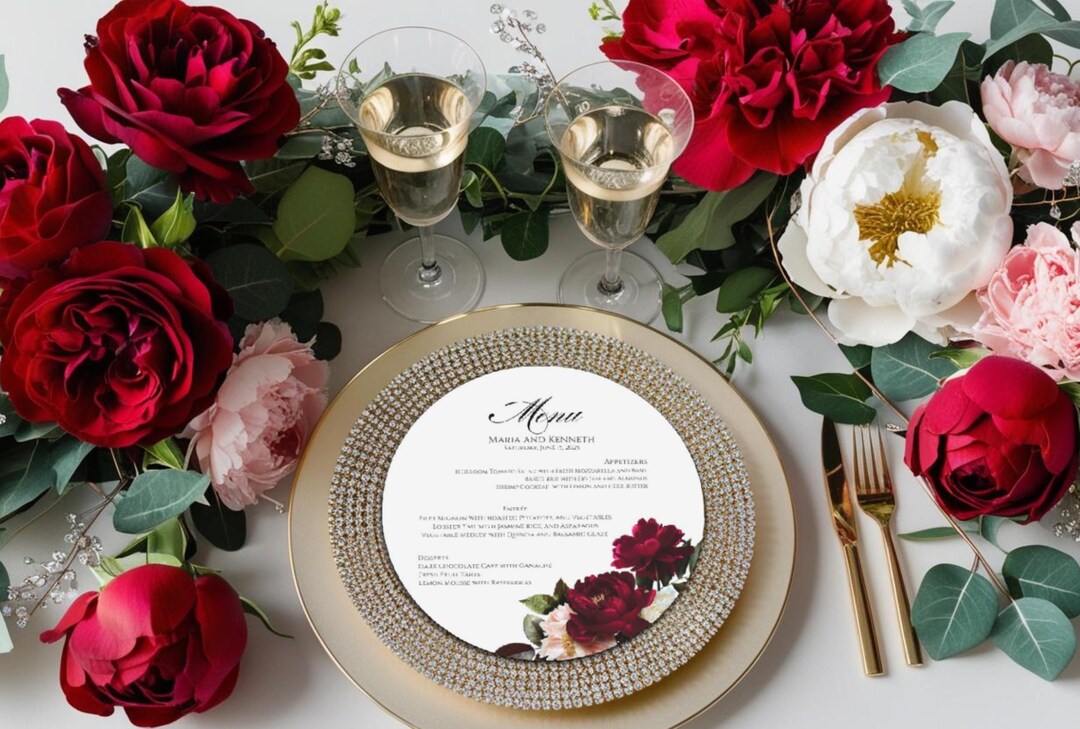 Red Wedding Menu Card Template: Elegant Circle Design (digital Download ...