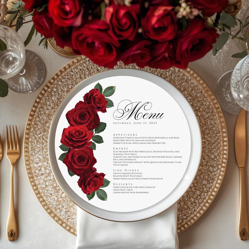 Red Rose Wedding Menu - Etsy