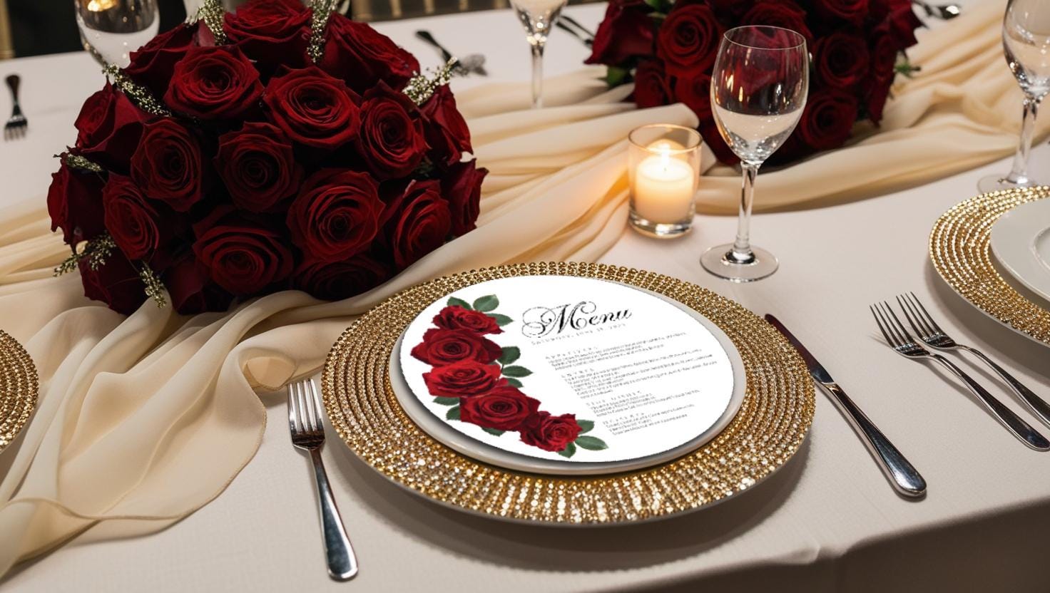 Red Menu Card Printable Wedding Circle Menu Template "rose" Valentine's ...