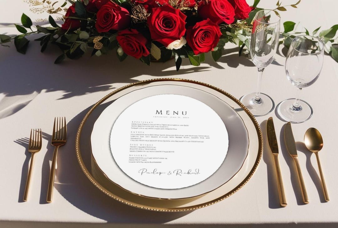 Round Menu Card for Reception, Minimal Custom Wedding Menu, Modern ...