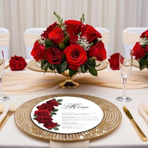 Red Menu Card Printable Wedding Circle Menu Template "rose" Valentine's ...