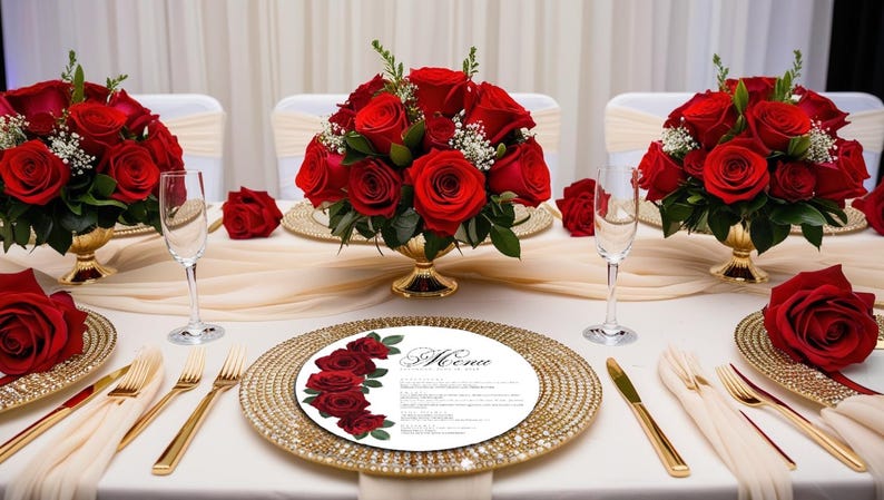 Red Menu Card Printable Wedding Circle Menu Template "rose" Valentine's ...