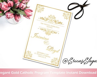 Printable Wedding Program Template in Gold 8.5 X 11 Foldover | Etsy