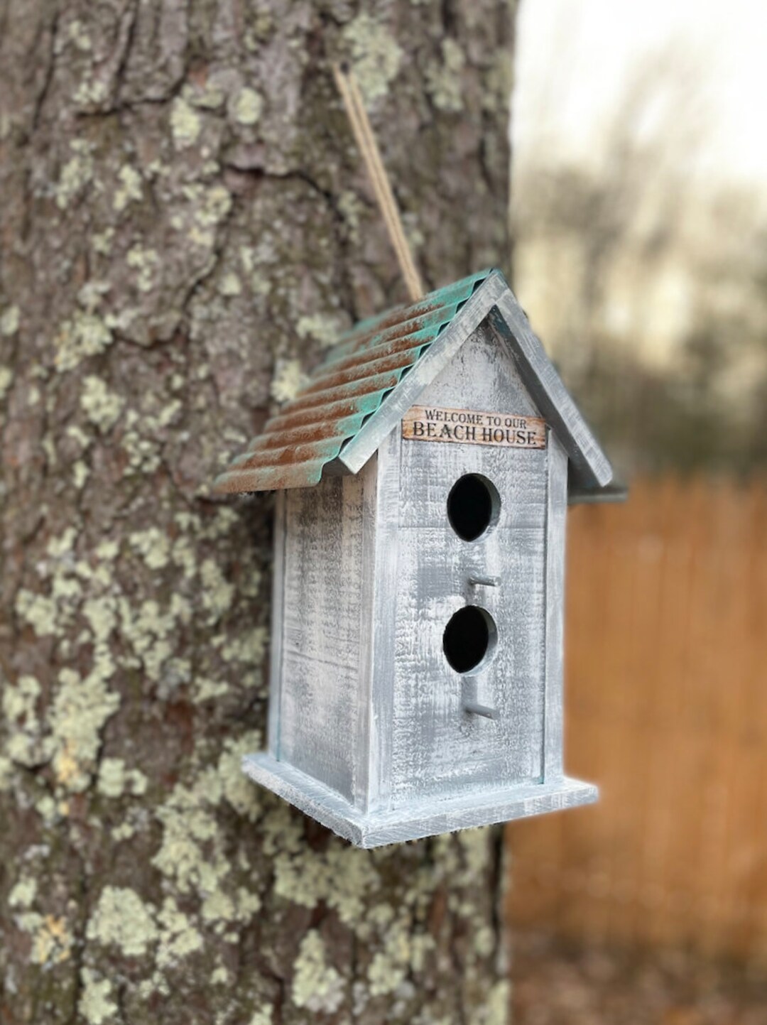 Beach Cottage Birdhouse, Copper Roof Birdhouse, Welcome to Our Beach ...