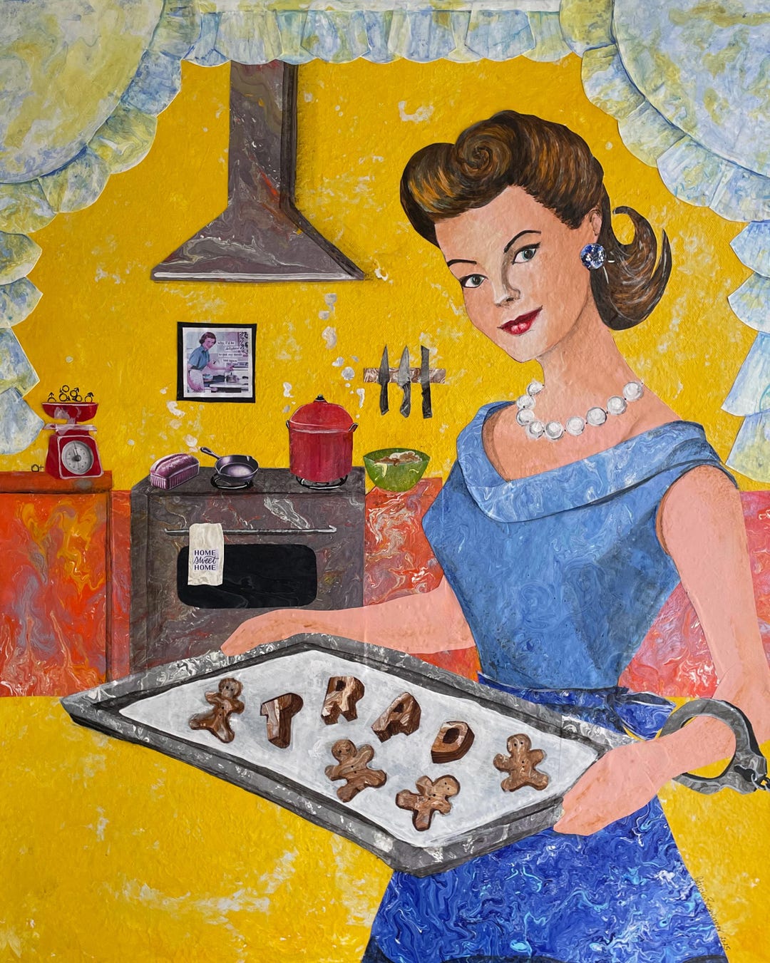 Original Artwork, 1950's Homemaker, Acrylic Painting, 24 X 30 Canvas ...