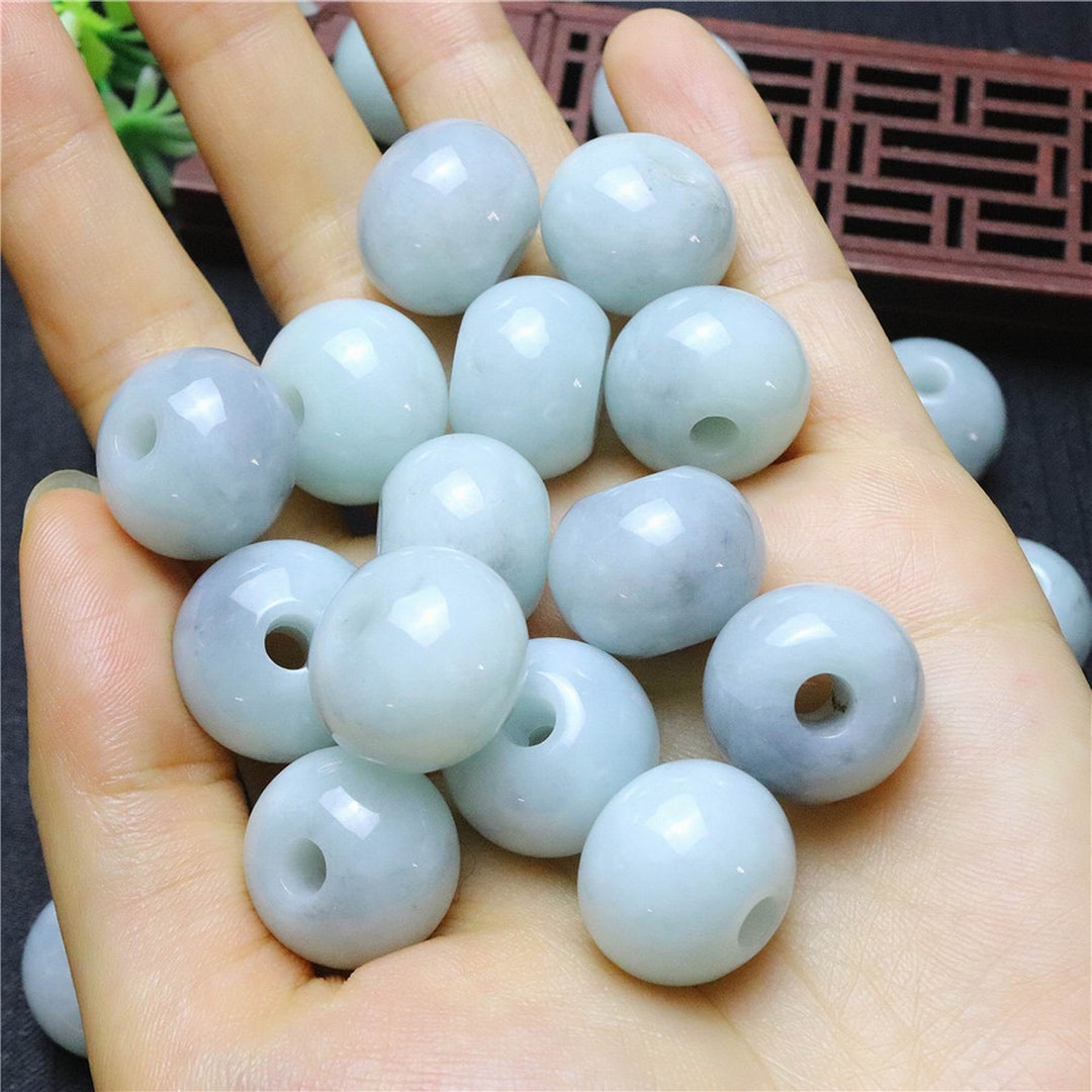 Natural Type A Milky White Burma Jade Big Hole Fat Barrel Beads,donuts ...