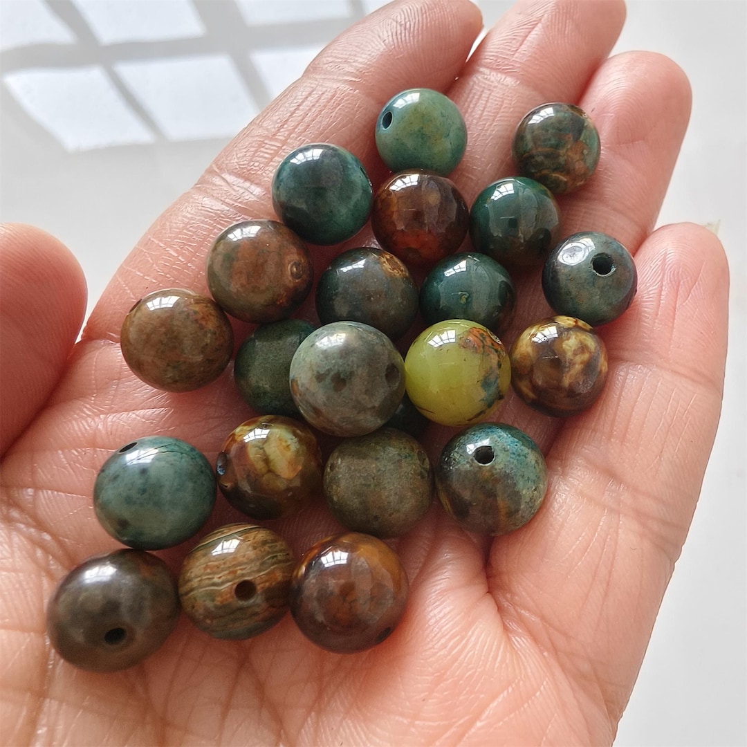20pcs Natural Agate Green Tibatan Old Finish Agate Smooth Round Beads ...